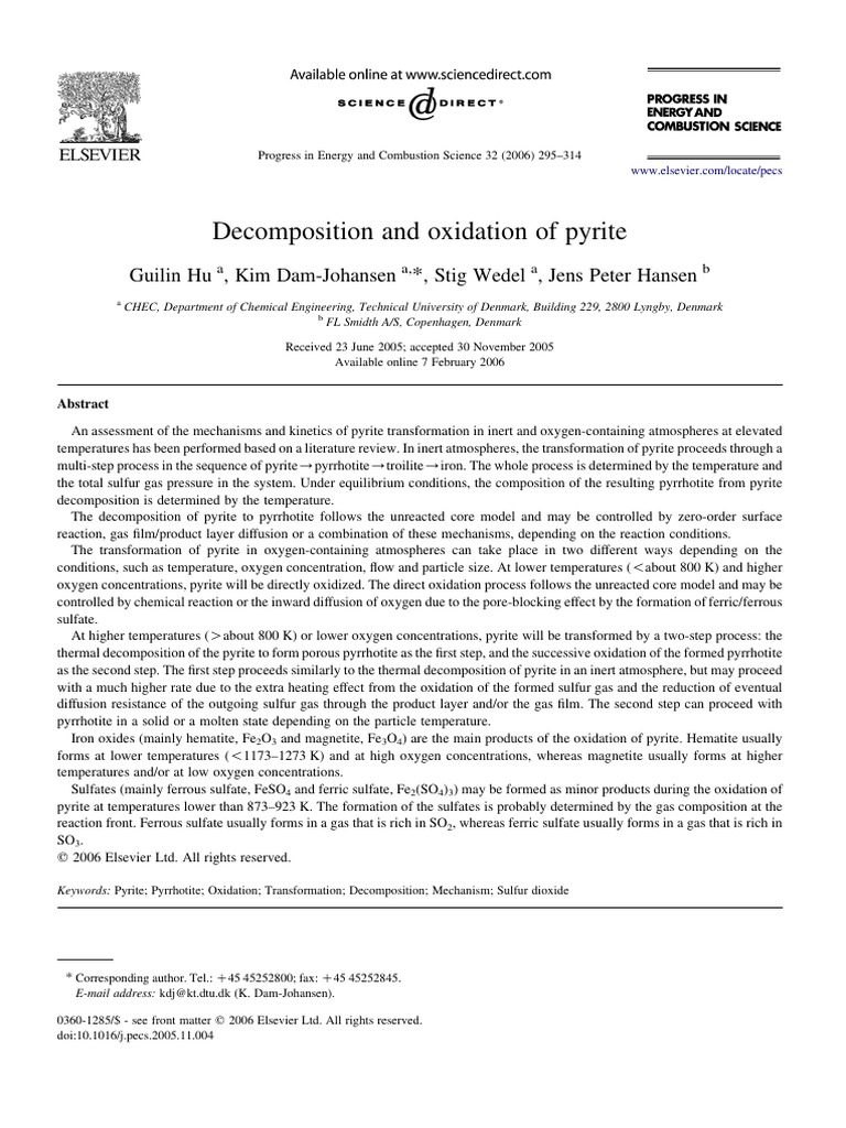 Decomposition and Oxidation of Pyrite | PDF | Gases | Chemical Reactions