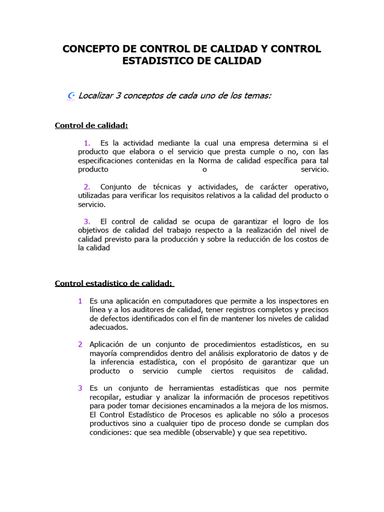 Concepto de Control de Calidad y Control Estadistico de Calidad | Descargar gratis PDF | Calidad ...