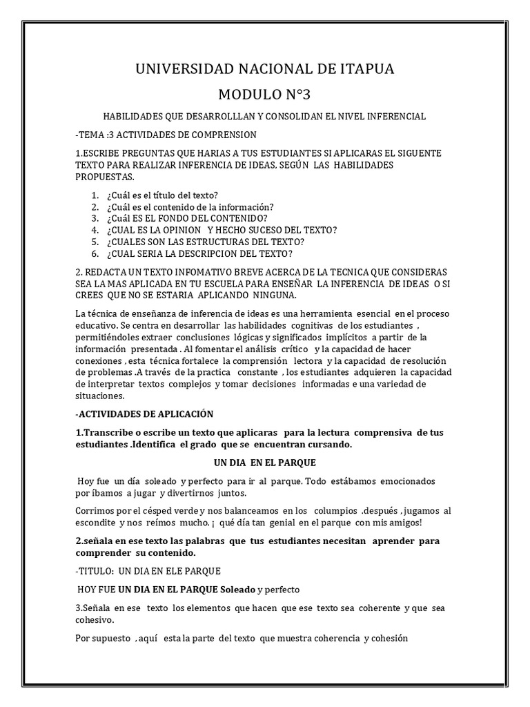 Modulo #3. Actividad N°1 | PDF | Inferencia | Comprensión lectora