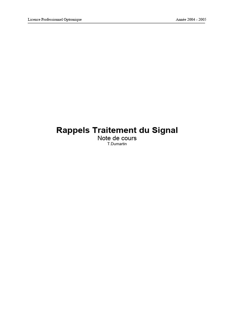Résumé du Traitement de Signal | PDF | Filtre (électronique) | Modulation