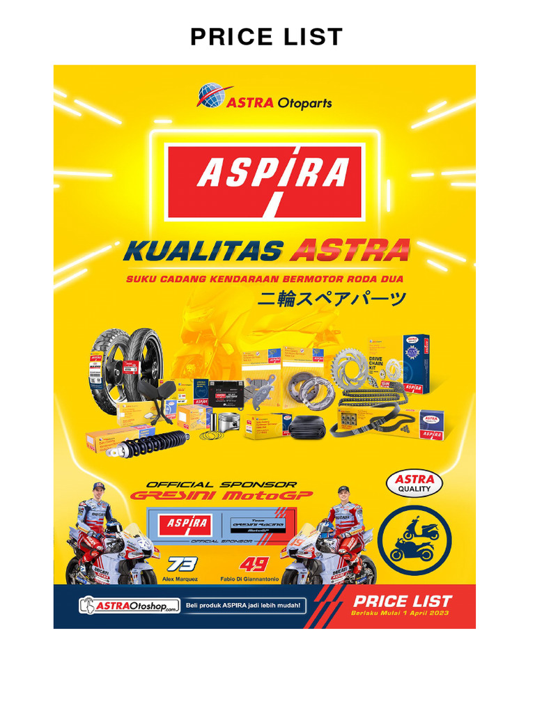 Price List ASPIRA 2W Updated April 2023 | PDF | Engines | Vehicle Parts