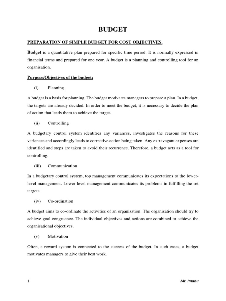 BUDGET . | PDF | Budget | Inventory