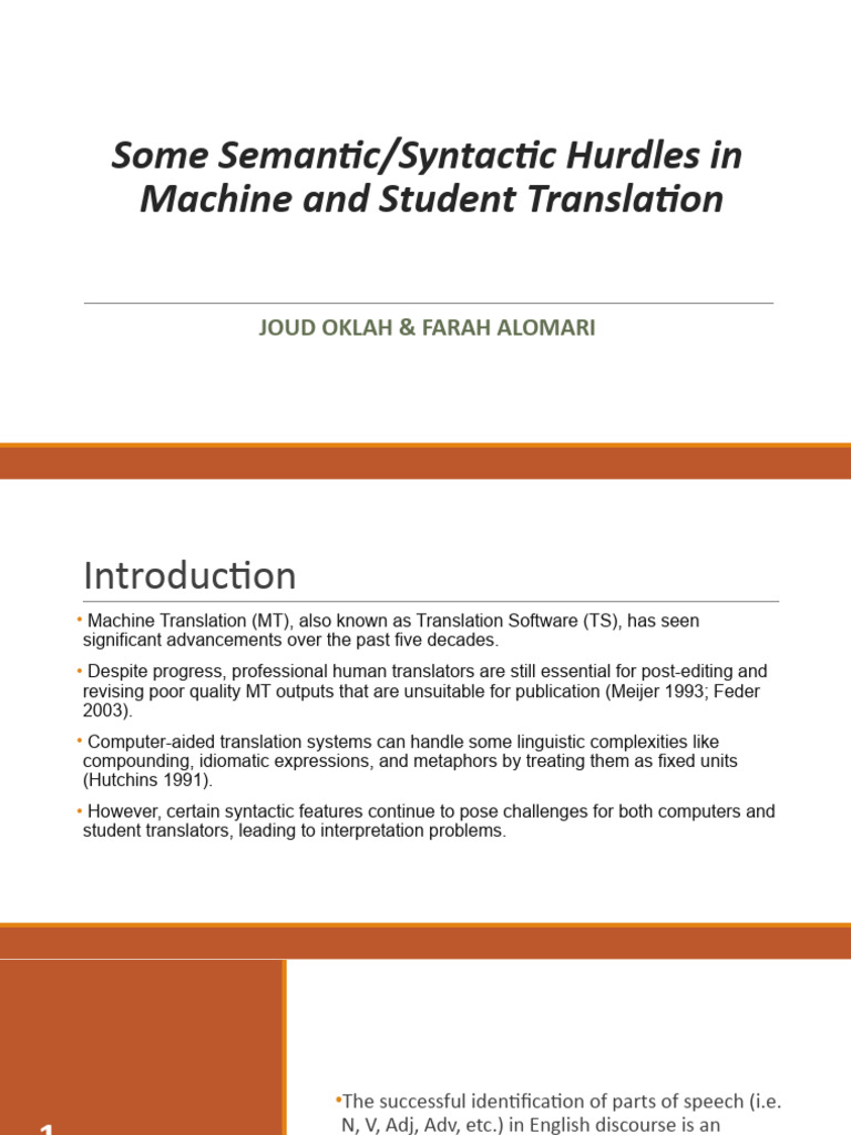 Some Semantic/Syntactic Hurdles in Machine and Student Translation | PDF