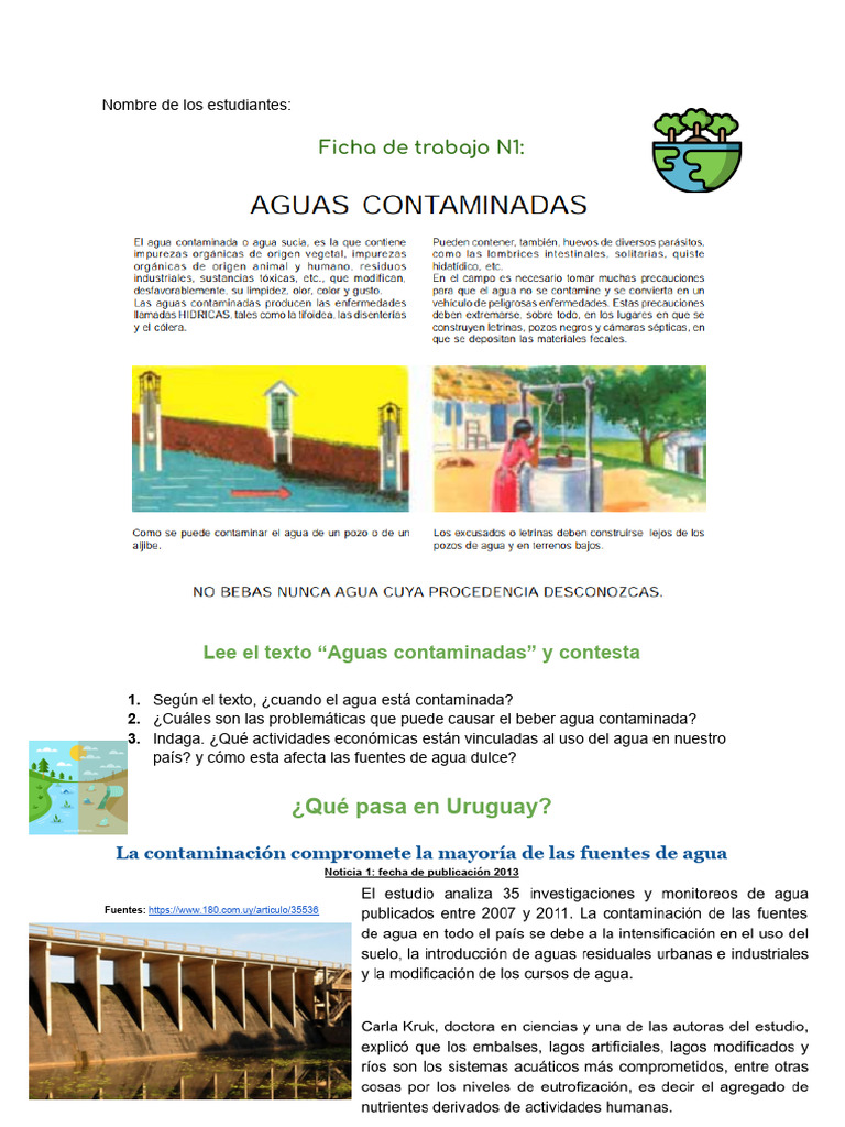 Ficha 1 - Agua | Descargar gratis PDF | Agua | La contaminación del agua
