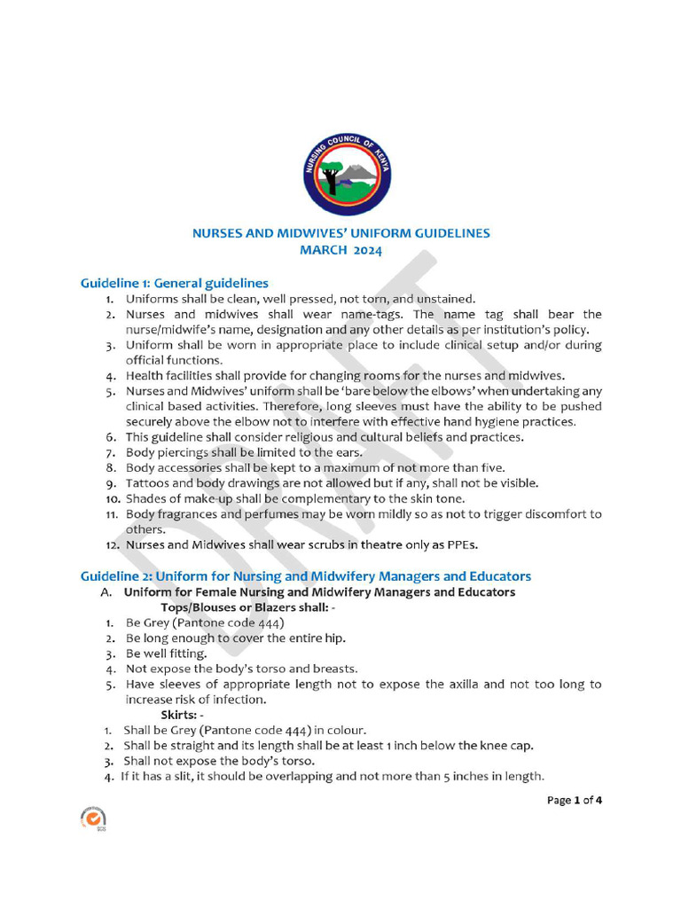 Nurses and Midwives Uniform Guidelines March 2024 Page 0001 | PDF