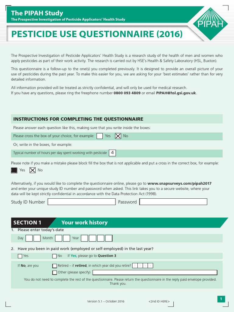 Pesticide Use Questionnaire v5.1 - October 2016 | PDF | Pesticide ...