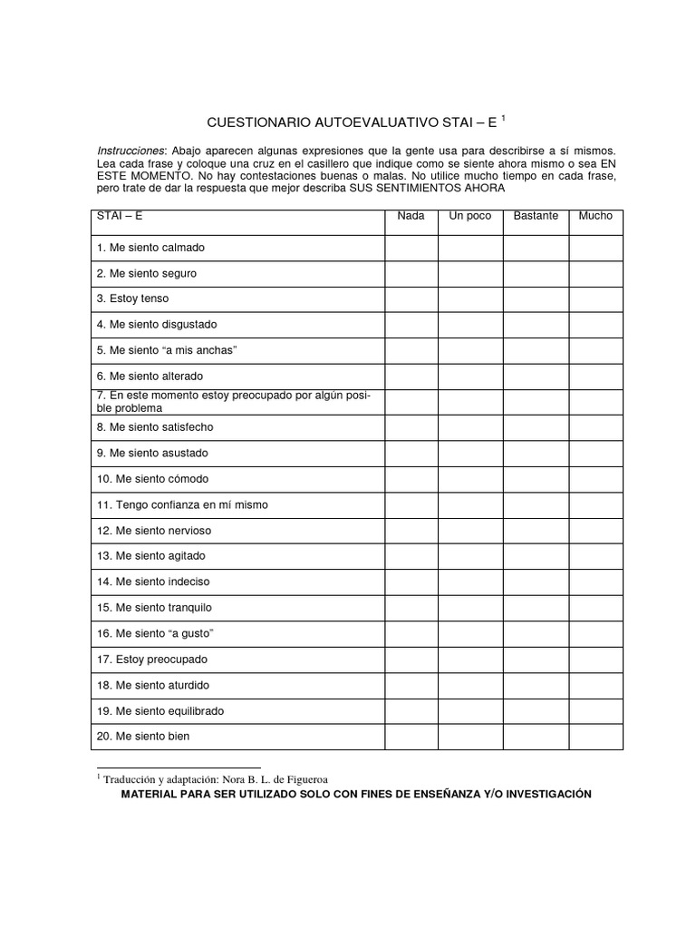 U3 Tecnicas para Eveluar Ansiedad Escala STAI | PDF