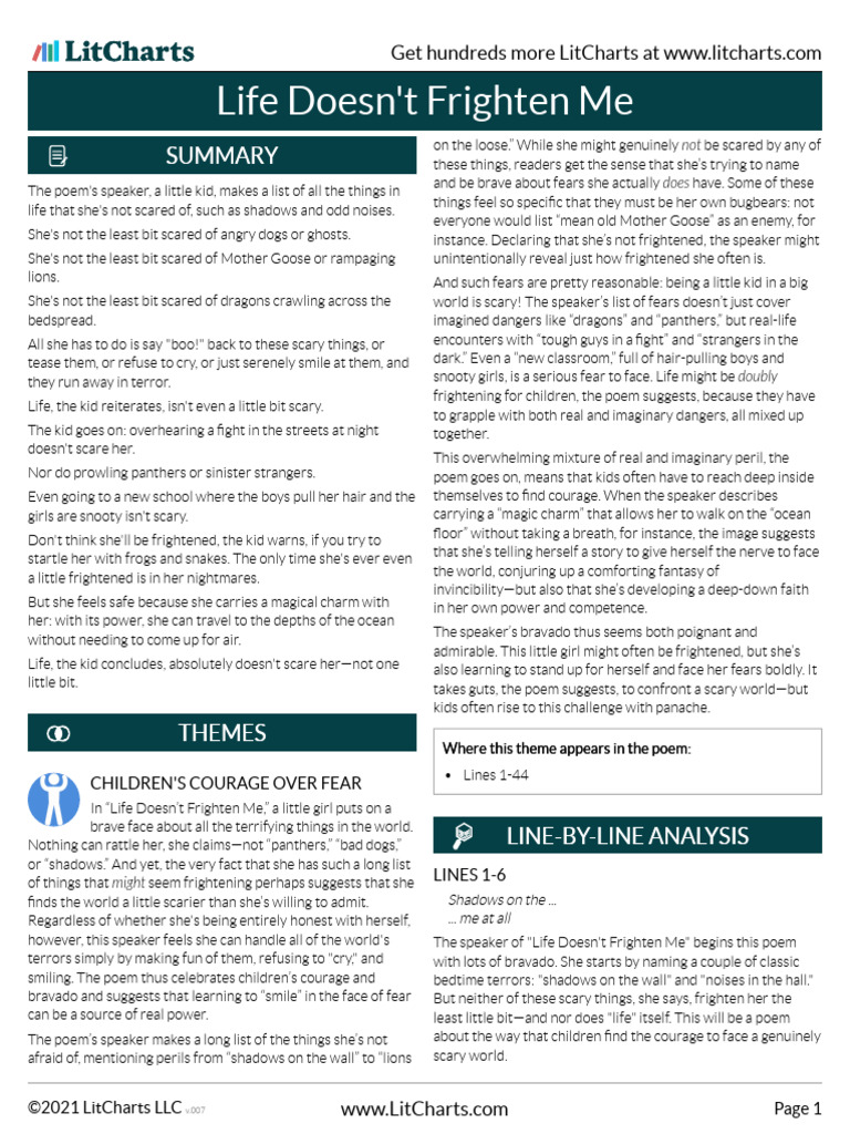 LitCharts Life Doesn T Frighten Me | PDF | Poetry | Fear