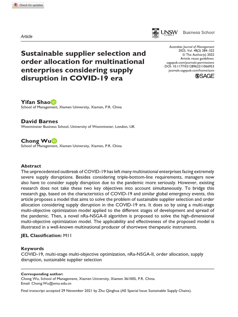 Shao Et Al 2022 Sustainable Supplier Selection And Order Allocation For
