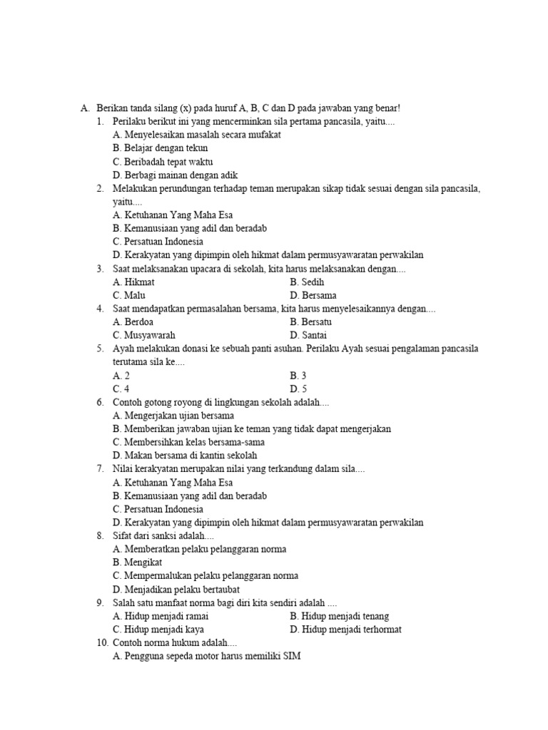 Soal PKN Kelas 6 Pas | PDF | Ilmu Sosial