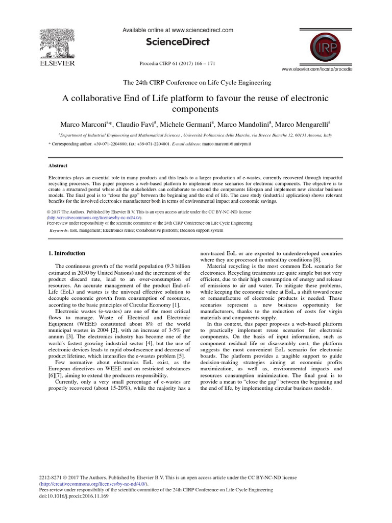 Sciencedirect: A Collaborative End of Life Platform To Favour The Reuse of Electronic Components ...