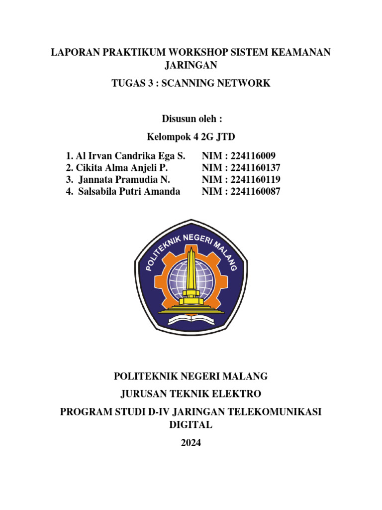 Kelompok 4_tugas 3 (Scanning Network) Laporan Praktikum Workshop Sistem Keamanan Jaringan_2g_jtd ...