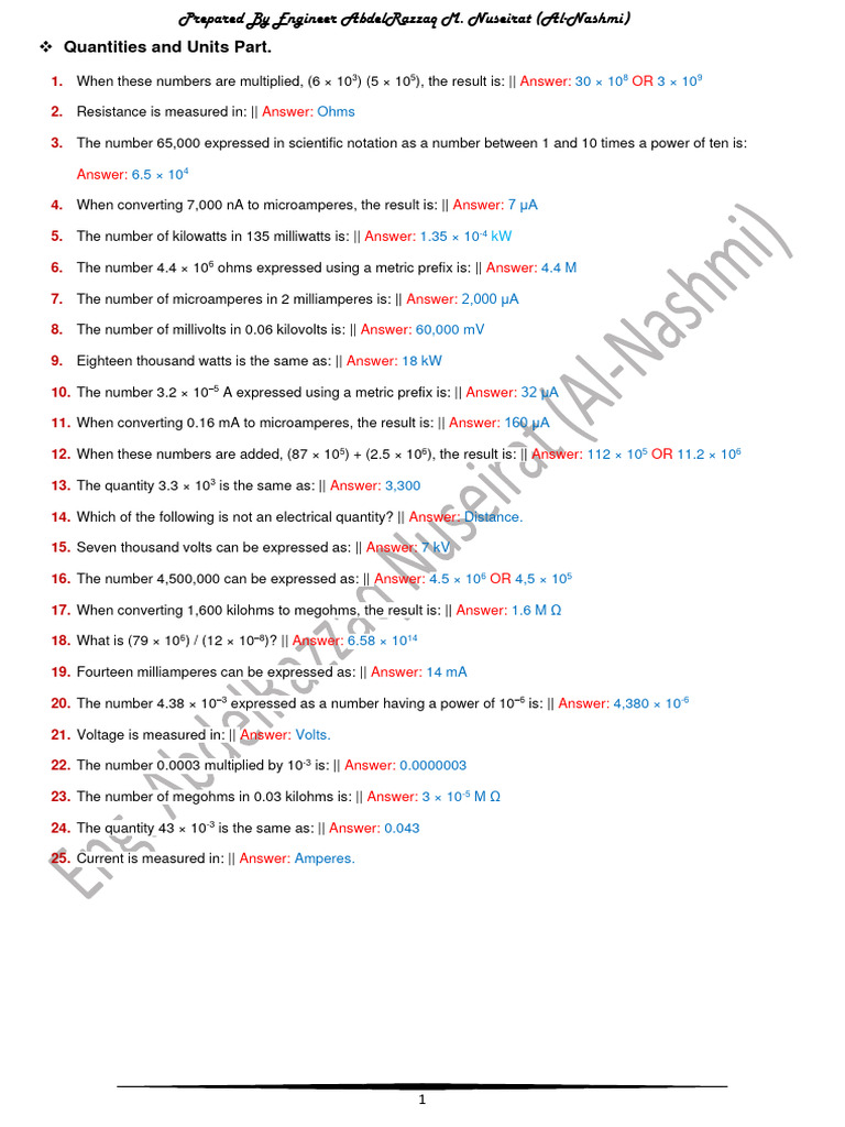 Electrical Engineering Questions - Eng. AbdelRazzaq Nuseirat | PDF ...