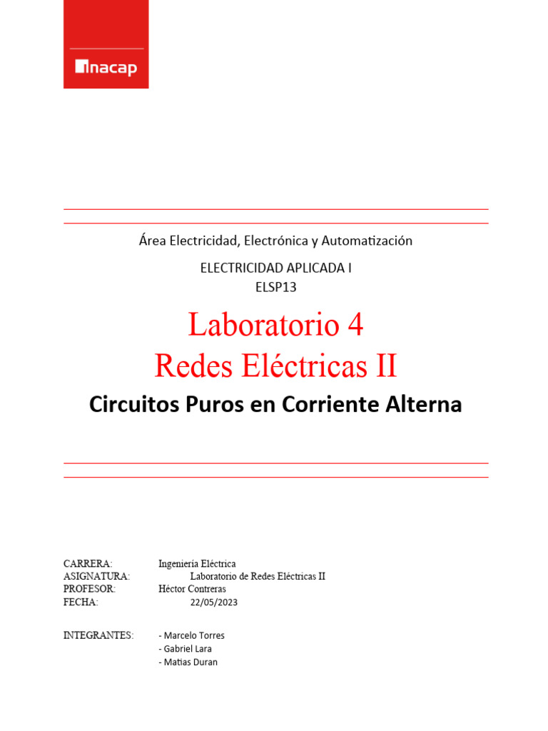 Redes Electricas 2 Lab 4 | PDF | Inductor | Corriente eléctrica