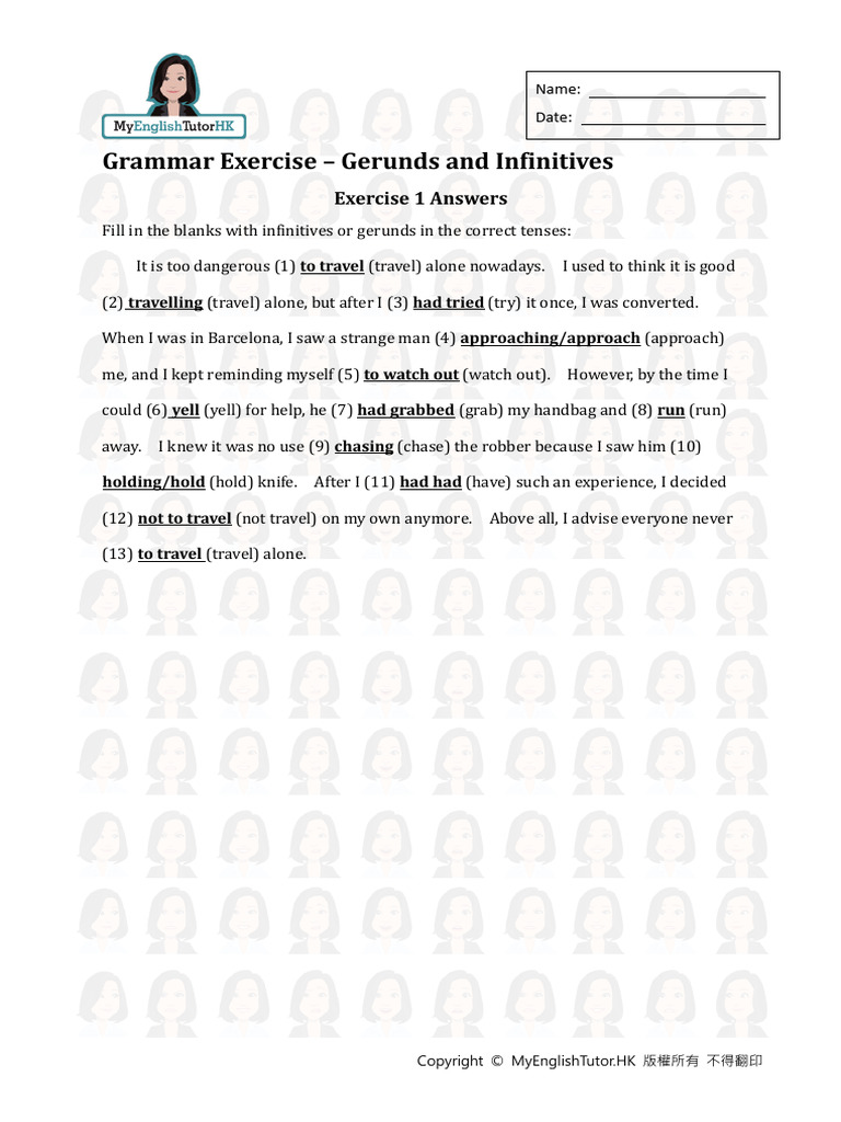 Gerund-and-Infinitive-Mixed-Exercise-Answer 1 | PDF | Language Arts ...