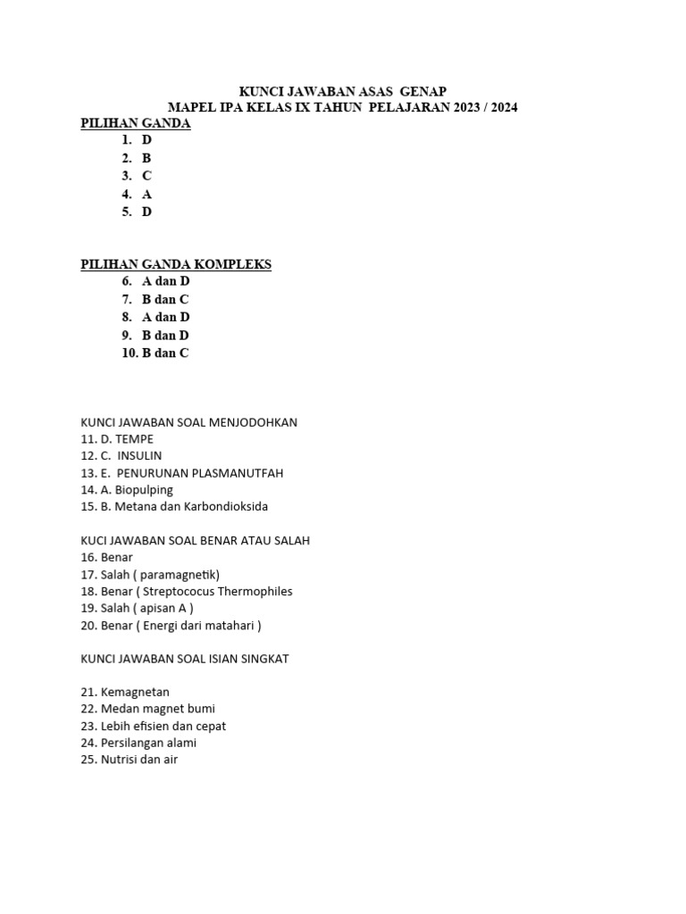 Kunci Asas 2 Ipa 2024 | PDF