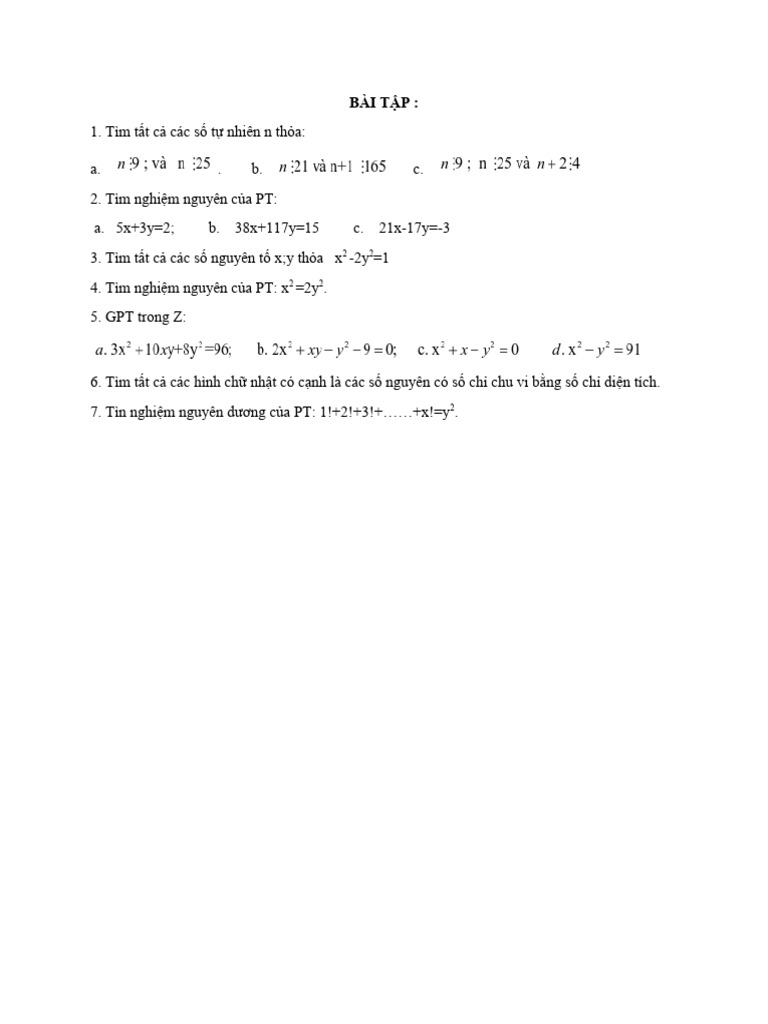 Bài Tập Pt Nghiệm Nguyên | PDF