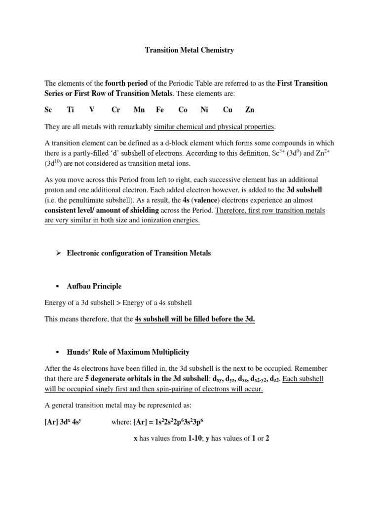 Transition Metal Chemistry | PDF | Coordination Complex | Catalysis