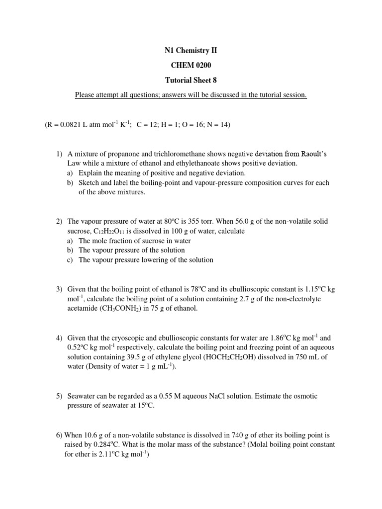 CHEM 0200 Tutorial Sheet 8 | PDF
