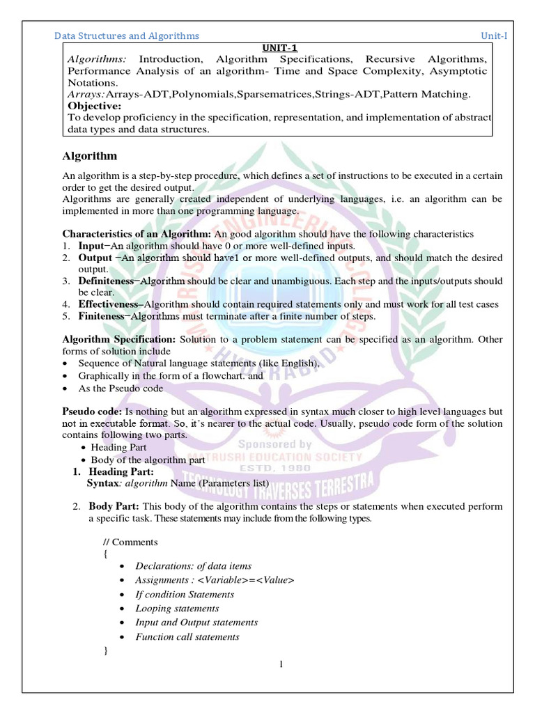DSA-U1-Notes 23-24 | PDF | Algorithms | Parameter (Computer Programming) DSA-U1-Notes 23-24 | PDF | Algorithms | Parameter (Computer Programming)