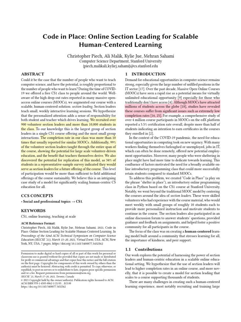 Code in Place | PDF | Massive Open Online Course | Educational Technology