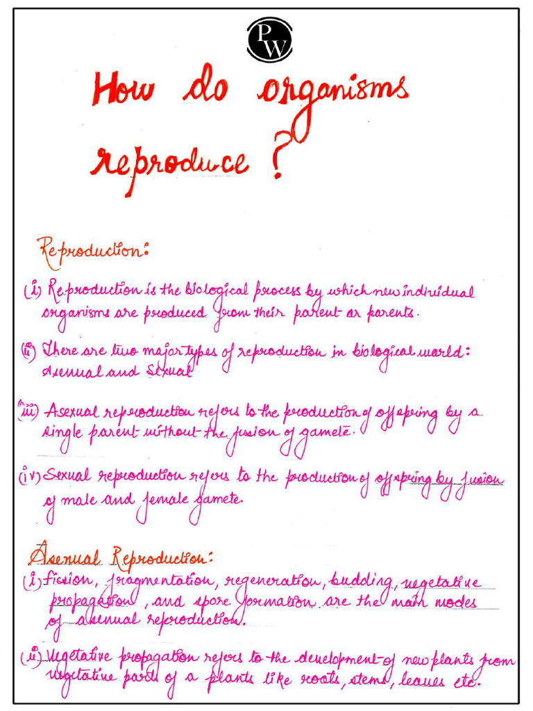 How Do Organisms Reproduce - Short Notes - WARRIOR SERIES CLASS-10TH | PDF