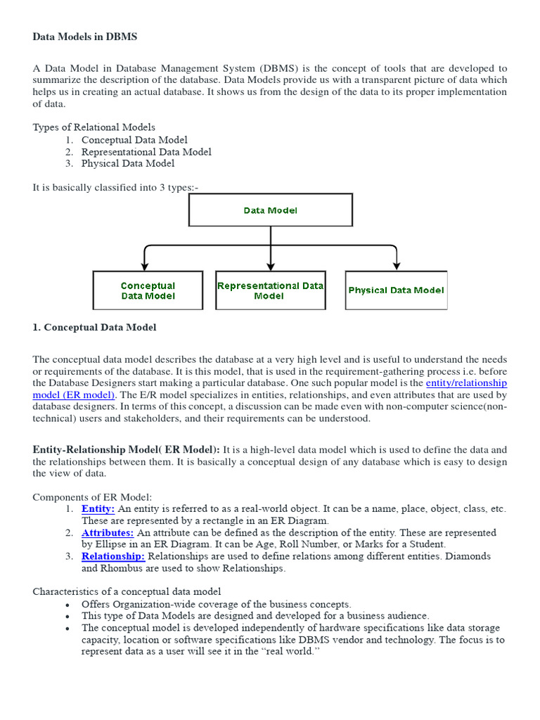 Data Models in DBMS | PDF | Data Model | Conceptual Model