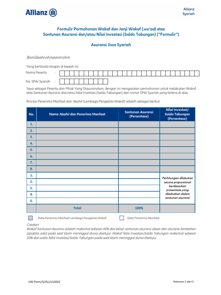 Formulir Wakaf Spaj | PDF Formulir Wakaf Spaj | PDF