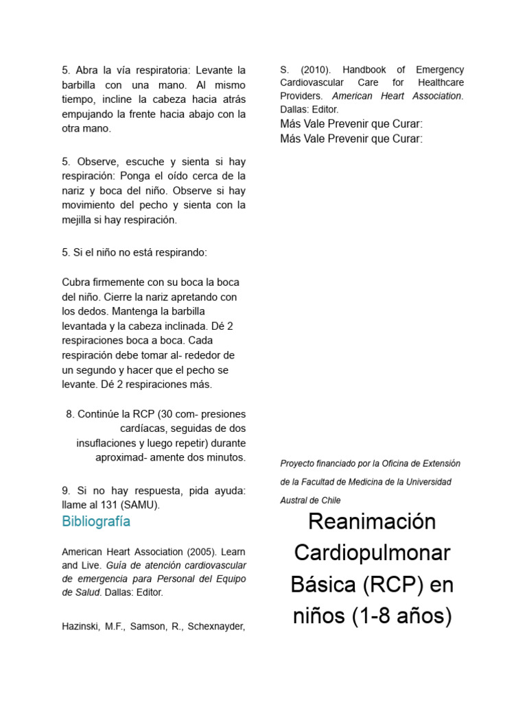 Tríptico RCP | Descargar gratis PDF | Reanimación cardiopulmonar | Medicina CLINICA