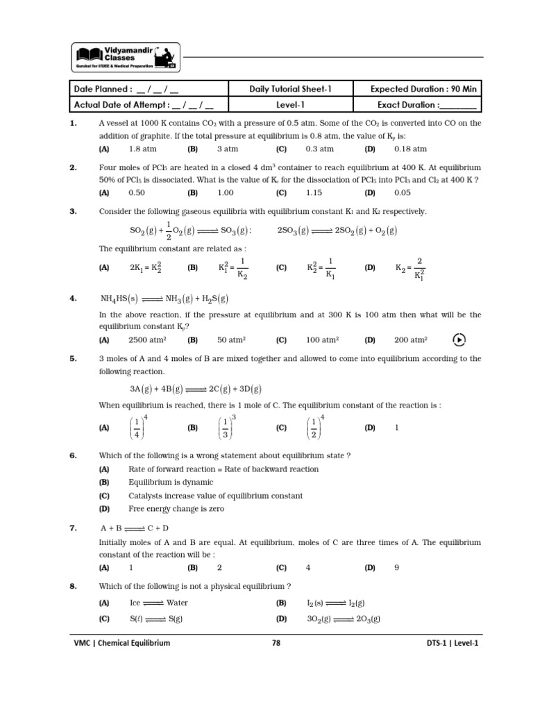 Chemistry Equilibrium Quiz | PDF | Chemical Equilibrium | Chemical ...