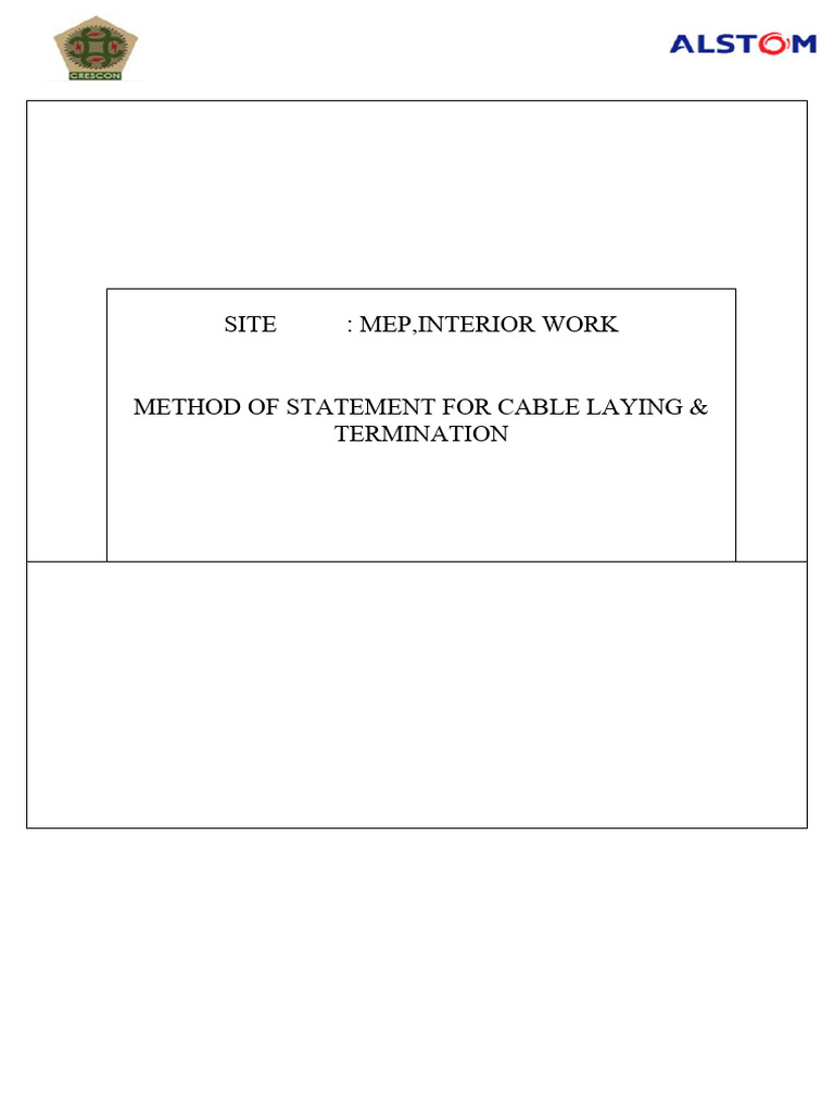Method Statement For Cable Laying & Termination | PDF | Occupational Safety And Health | Electrician