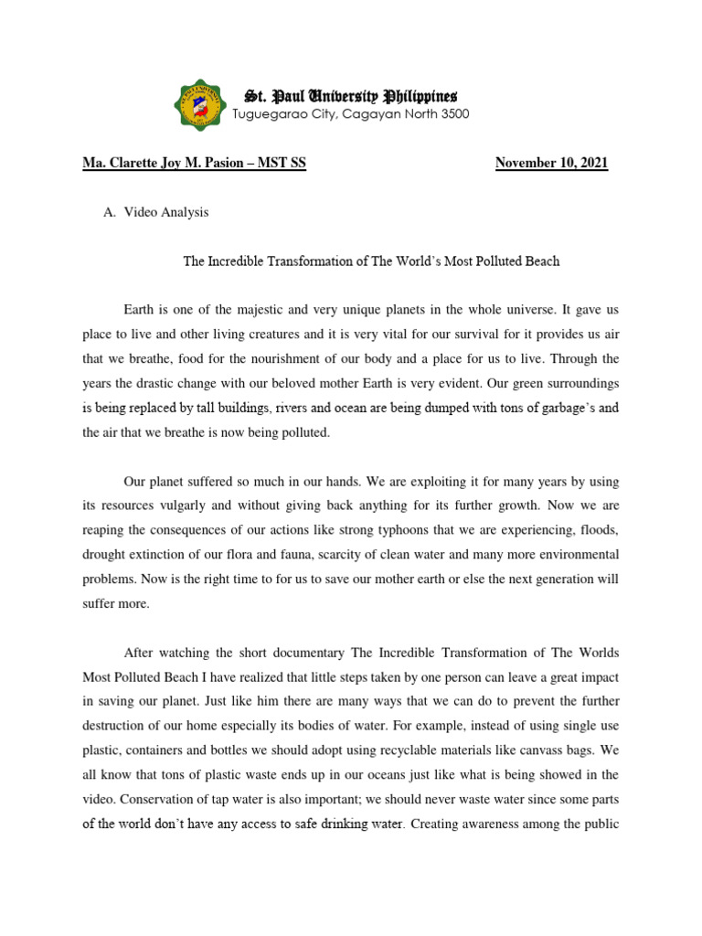 Video Analysis Reflection Paper | PDF | Water | Environmental Science