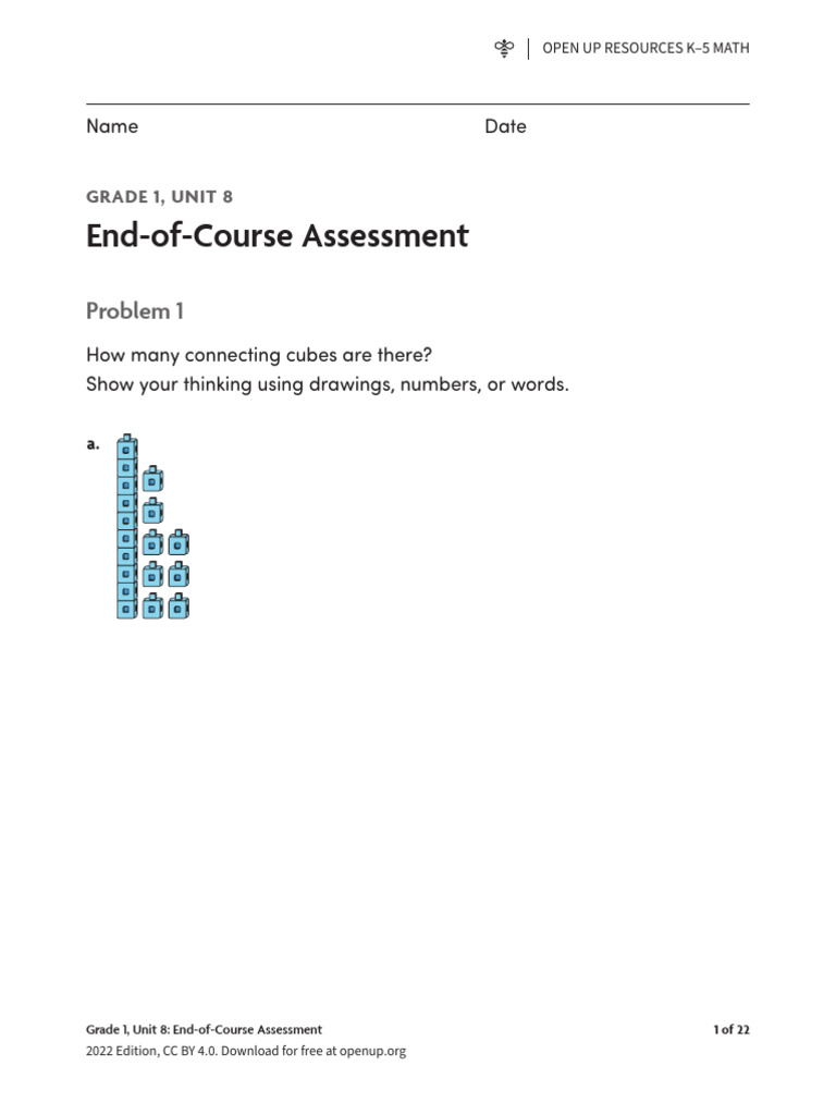 Grade 1 Math Cube Counting Test | PDF | Art