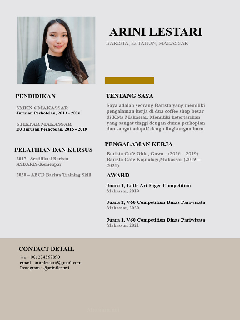 Contoh CV Barista Terbaru Creative Keren Dan Sederhana | PDF