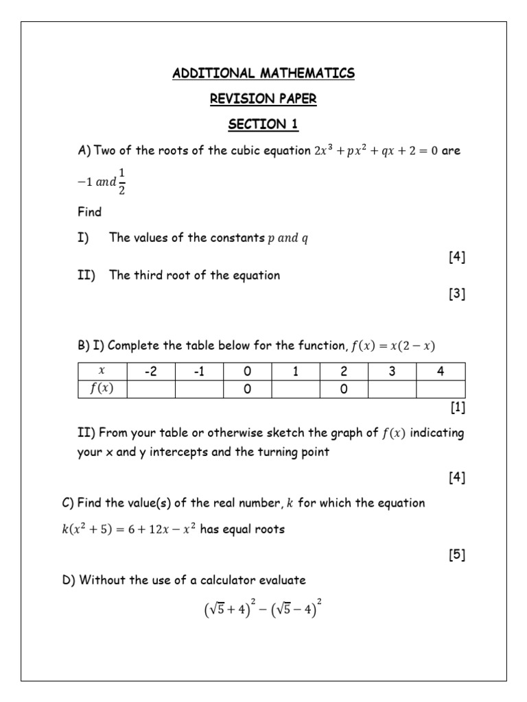 Additional Mathematics Revision Paper 2 2024 - 240501 - 174942 | PDF ...