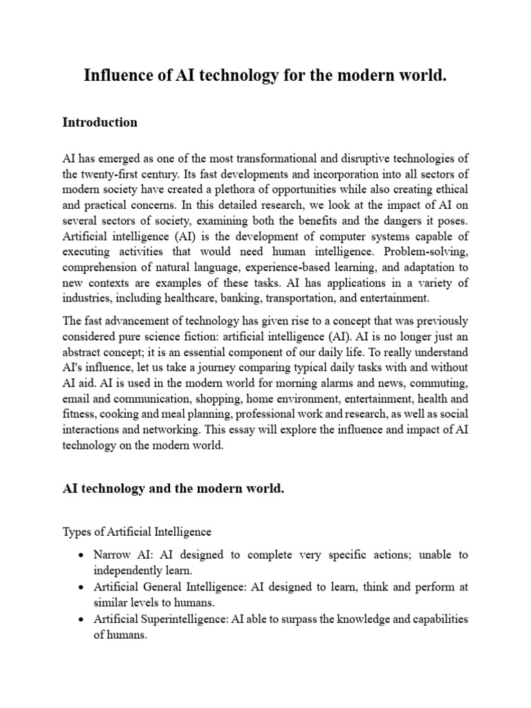 Influence of AI Technology For The Modern World | PDF | Artificial Intelligence | Intelligence ...