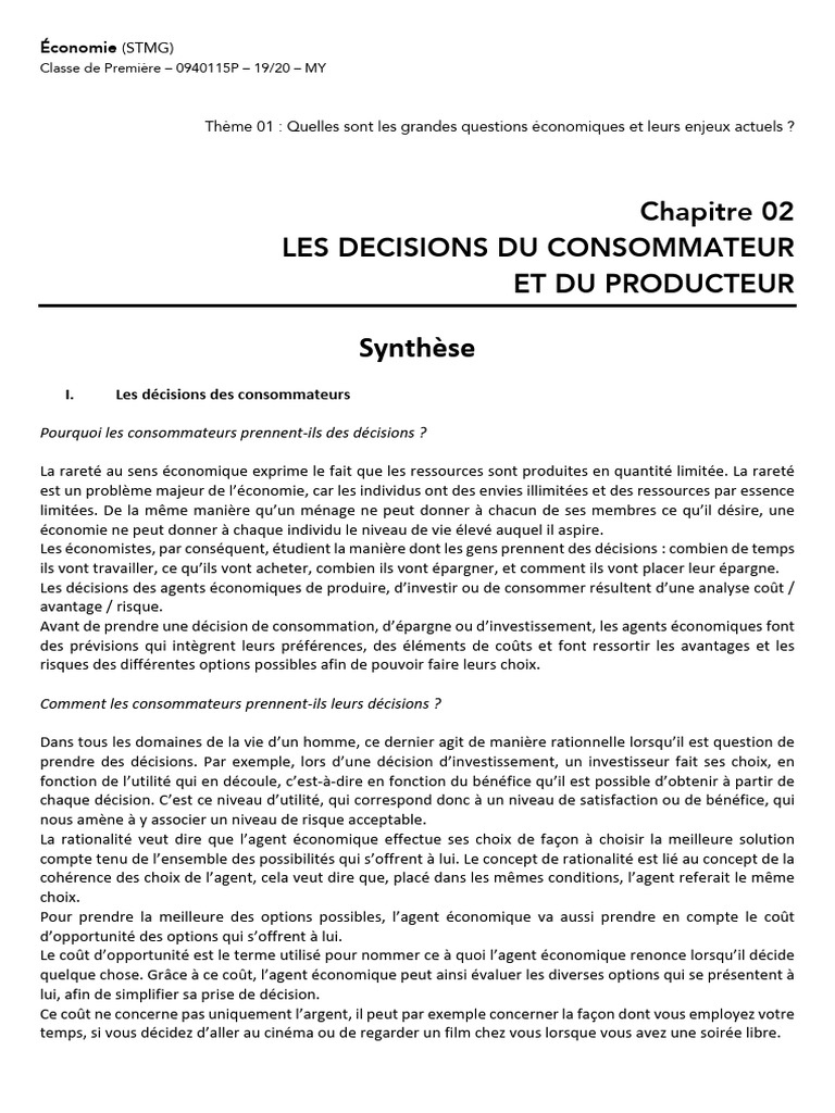 Décisions des Consommateurs et Producteurs | PDF | Coût marginal | Économie