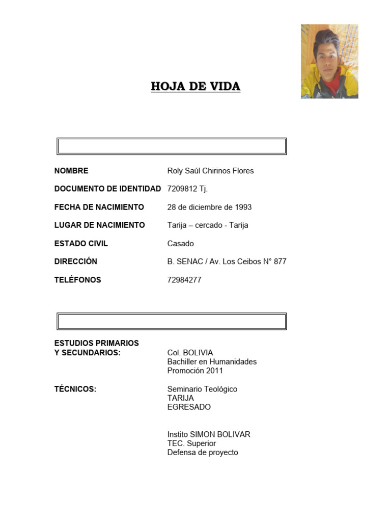 Hoja - Vida - Roly Saul Chirinos Flores | PDF