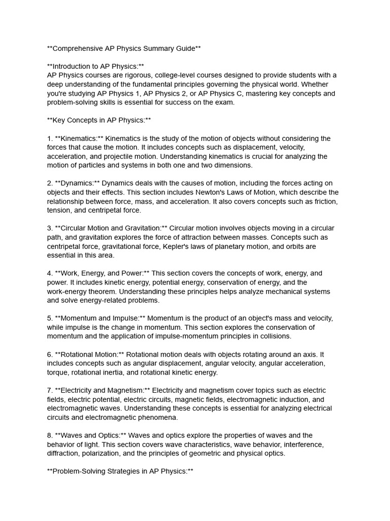 Comprehensive AP Physics Summary Guide | PDF | Force | Rotation Around ...