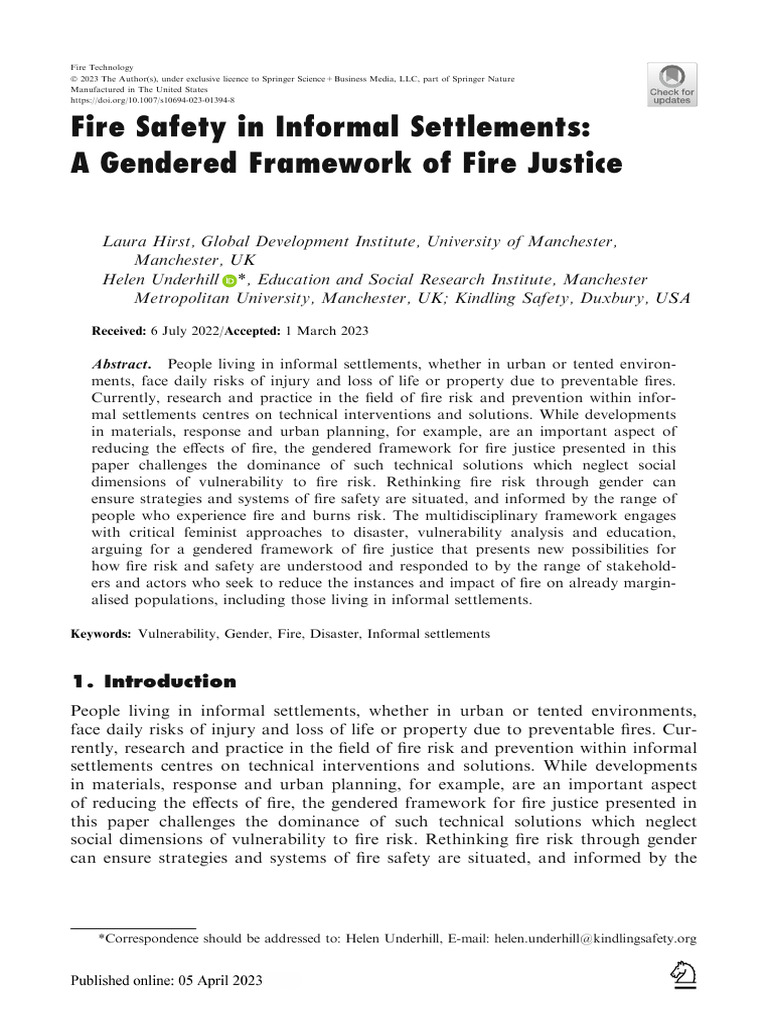 Fire Safety in Informal Settlements: A Gendered Framework of Fire Justice | PDF | Disaster Risk ...