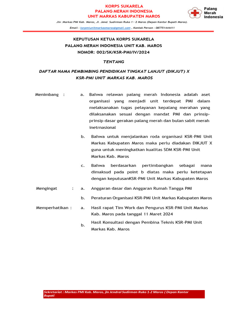 002 SK PEMBIMBING DIKJUT X KSR-PMI 2024-1 | PDF