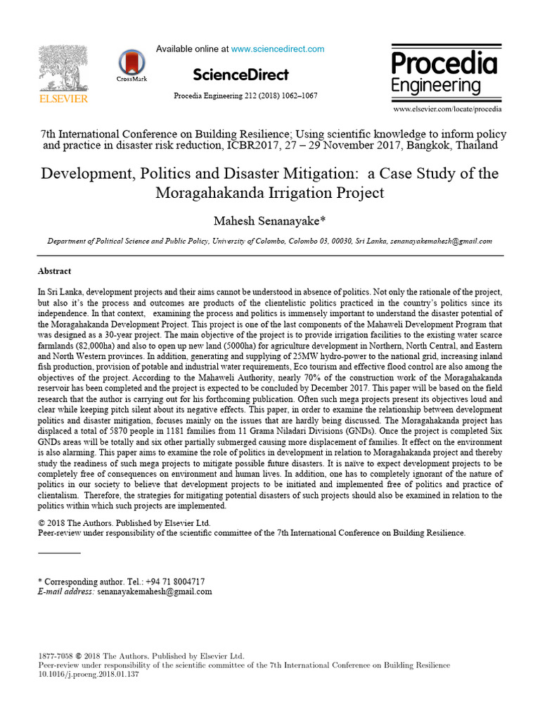 Mr. Mahesh Senanayake Development Politics and Disaster Mitigation A ...