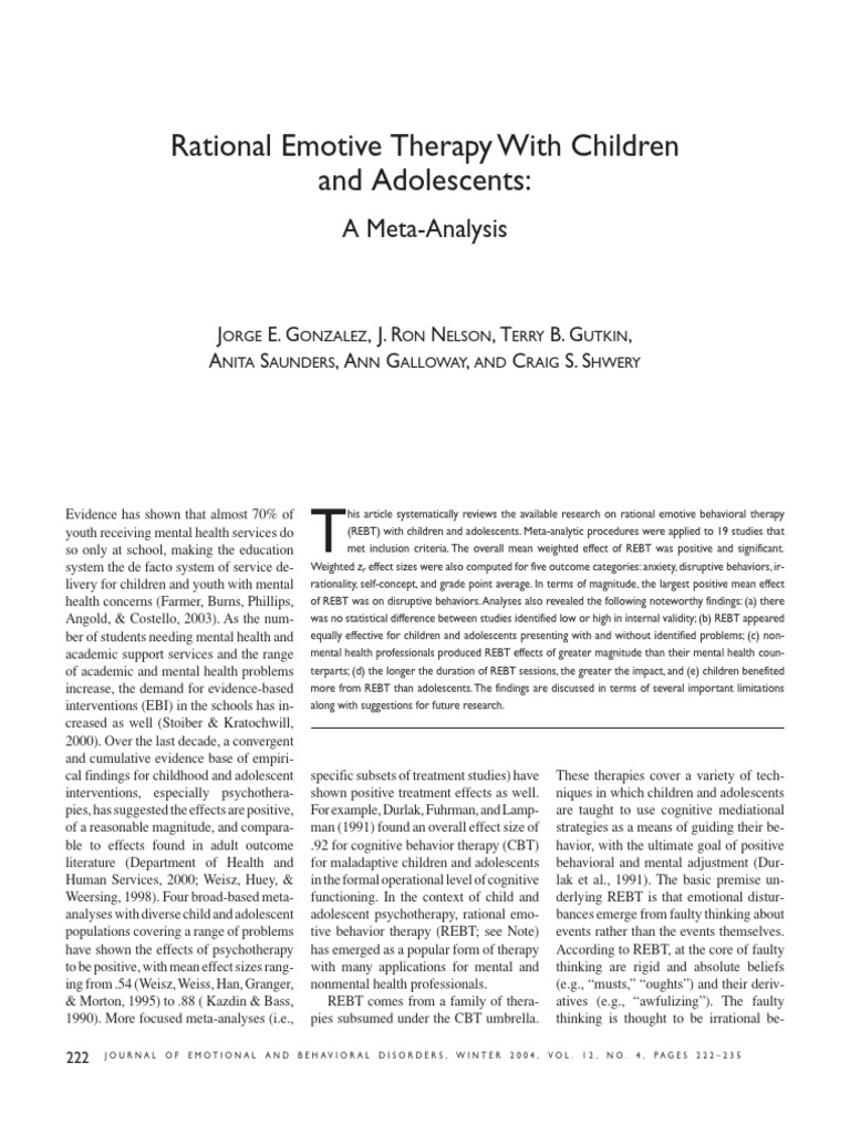 Rational Emotive Therapy With Children | PDF | Rational Emotive ...