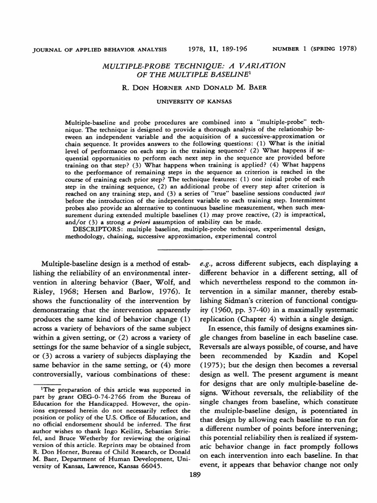 Multiple Probe Technique A Variation of The Multiple Baseline - Horner ...