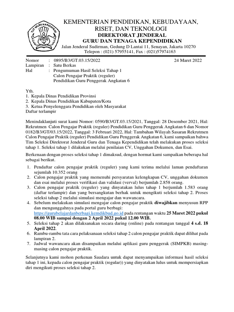Pengumuman Seleksi Tahap 1 - CPP - 6 - Sumatera Barat | PDF