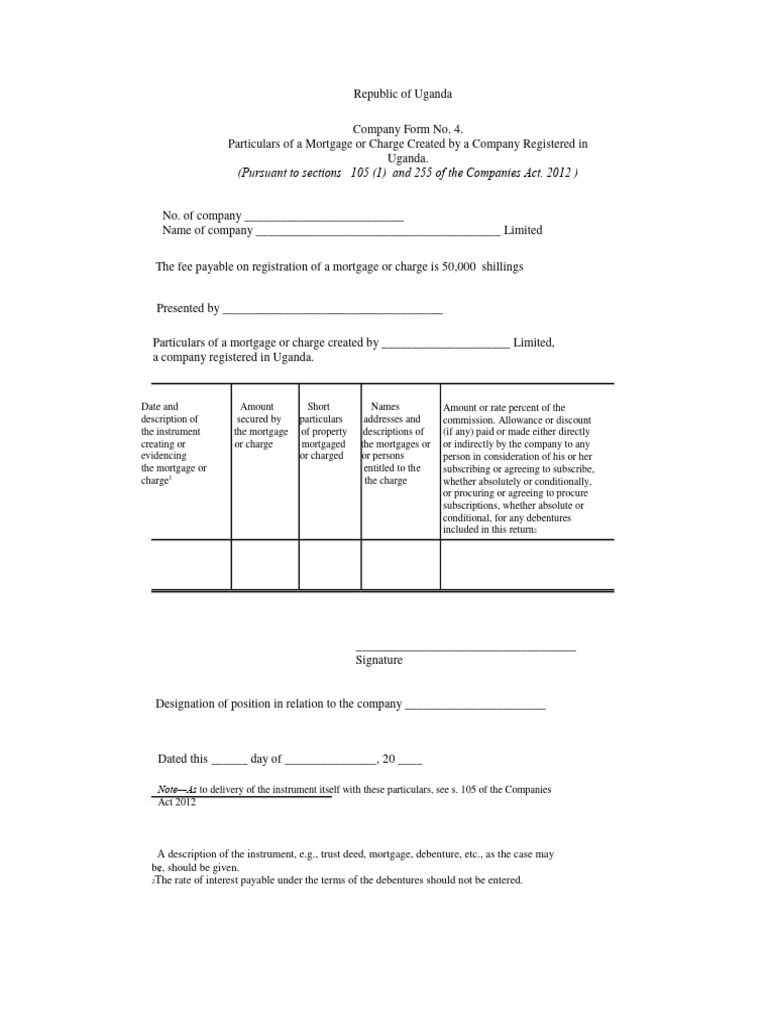 Particulars of A Mortgage or Charge Created by A Company Registered in ...