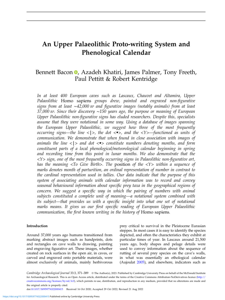 An Upper Palaeolithic Proto Writing System and Phenological Calendar ...