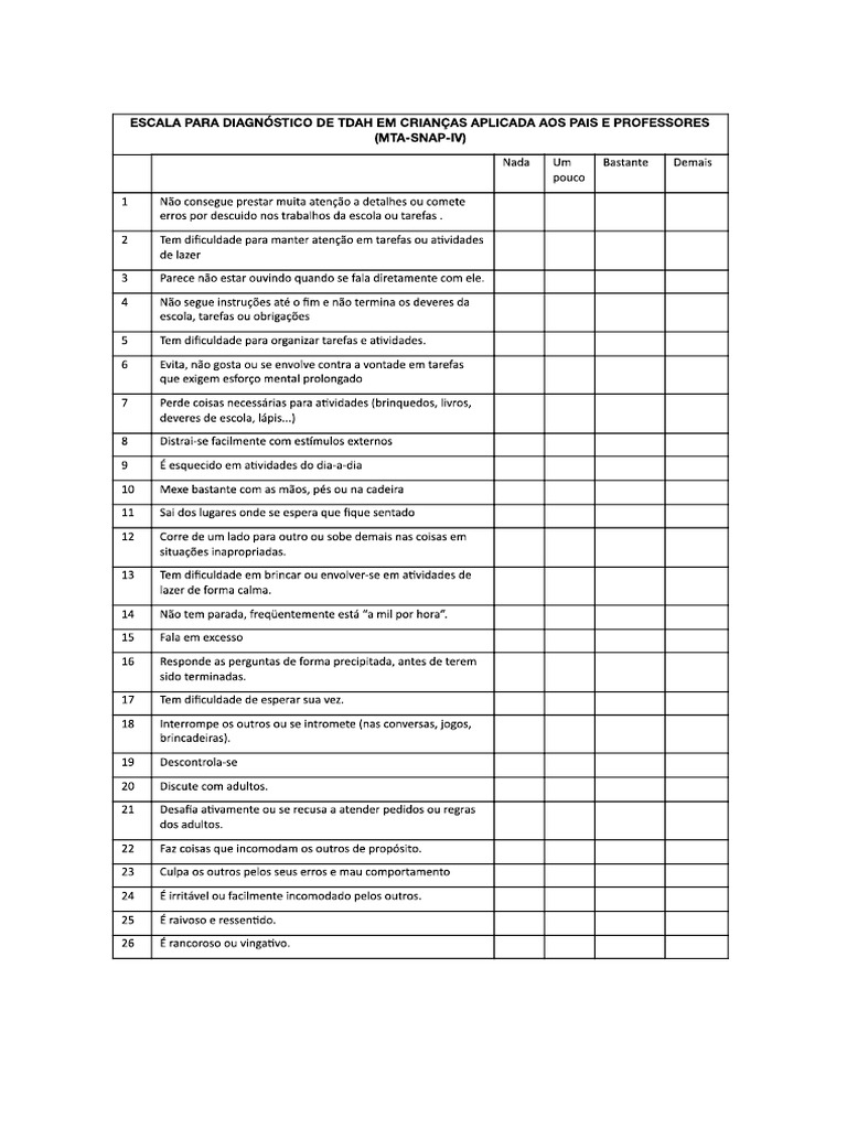 Escala Snap Iv - Tdah Crianças | PDF