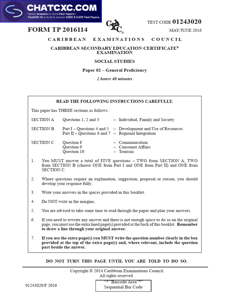 CSEC Social Studies P2 2016 | PDF | Barcode