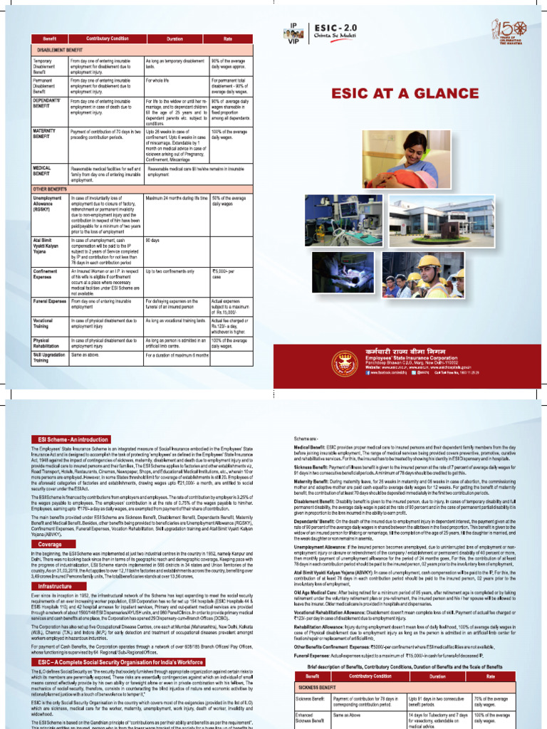 ESIC Benefits & Schemes | PDF
